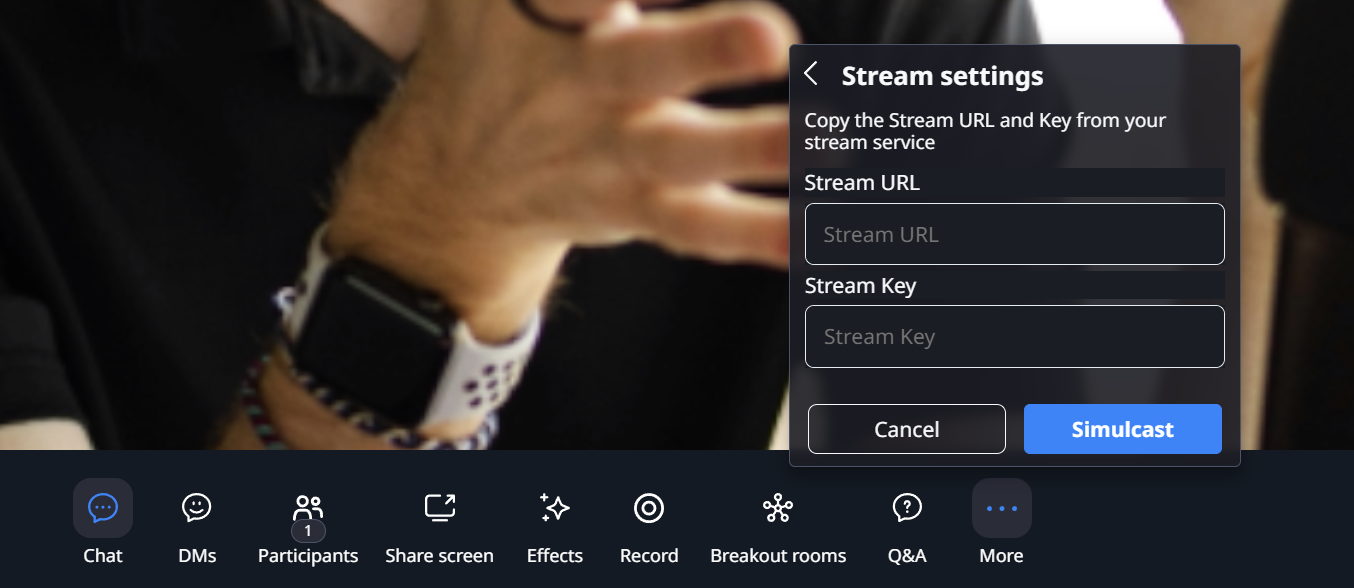 Simulcast a live event in Bevy Virtual Meetup – Bevy Help Center