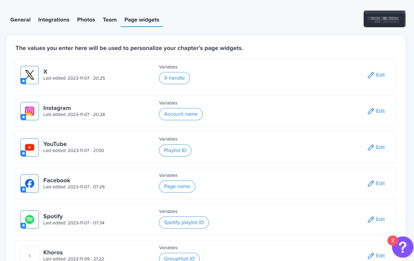 Chapter Settings: Page Widgets - A Guide for Organizers – Bevy Help Center
